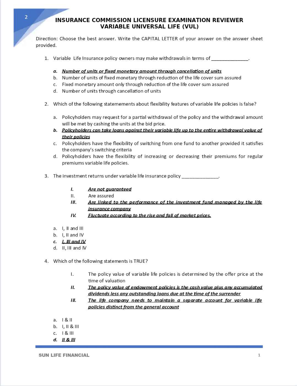 VUL 2025 Insurance Commission Licensure Exam Reviewer for Variable Life ...