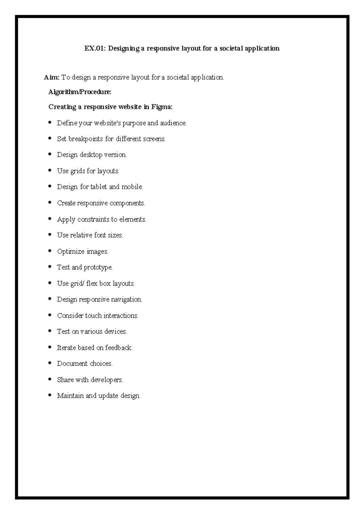 Ex.No 1: Designing a Responsive Layout for a Societal Application (UIUX) - Studocu