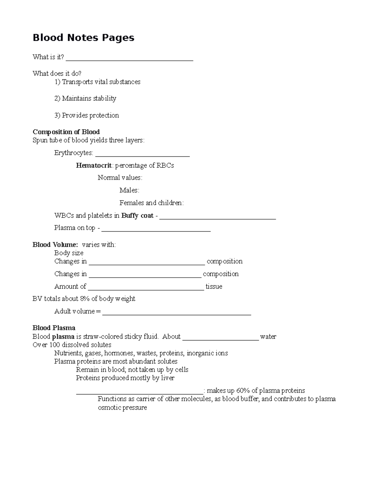 Blood Presentation Notes - Key Concepts and Complications (BIO 101 ...