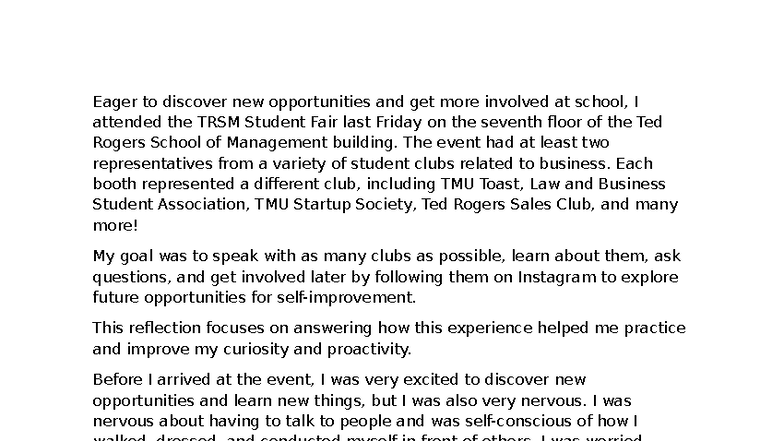 Ent101 - Assignment 4: Networking Event Reflection by Dominic - Studocu