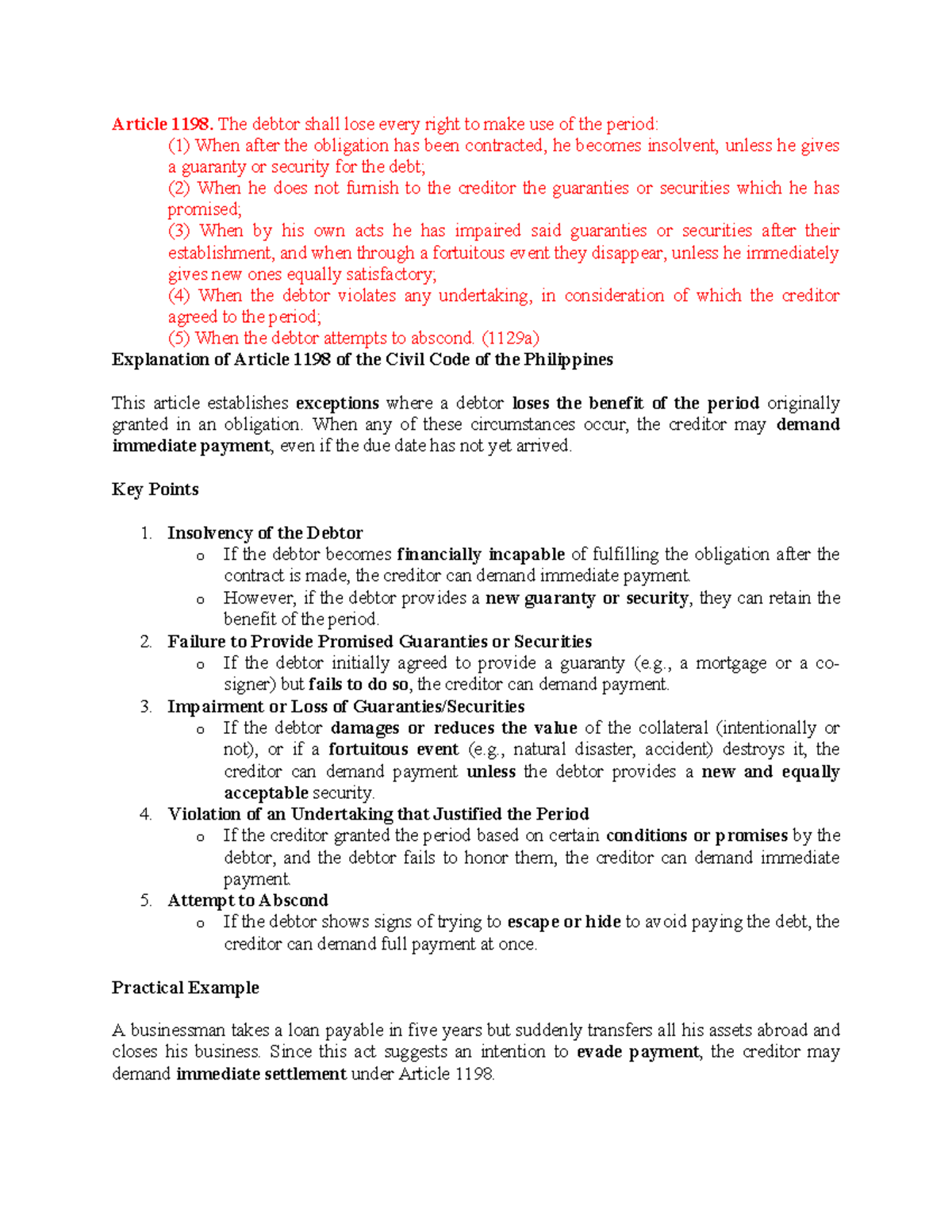 Explanation of Articles 1198 to 1222 of the Civil Code of the ...