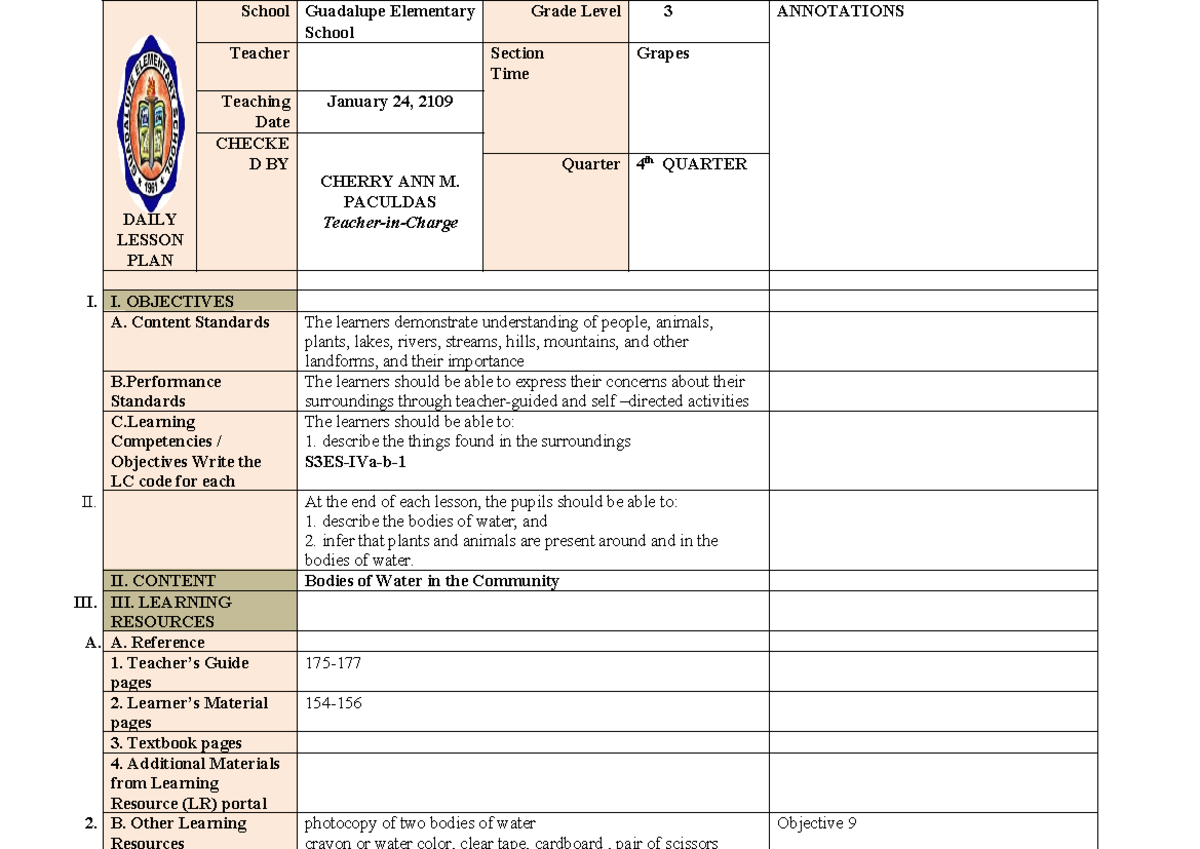 Grade 3 Science Q4 Detailed Lesson Plan - Guadalupe Elem. - Studocu