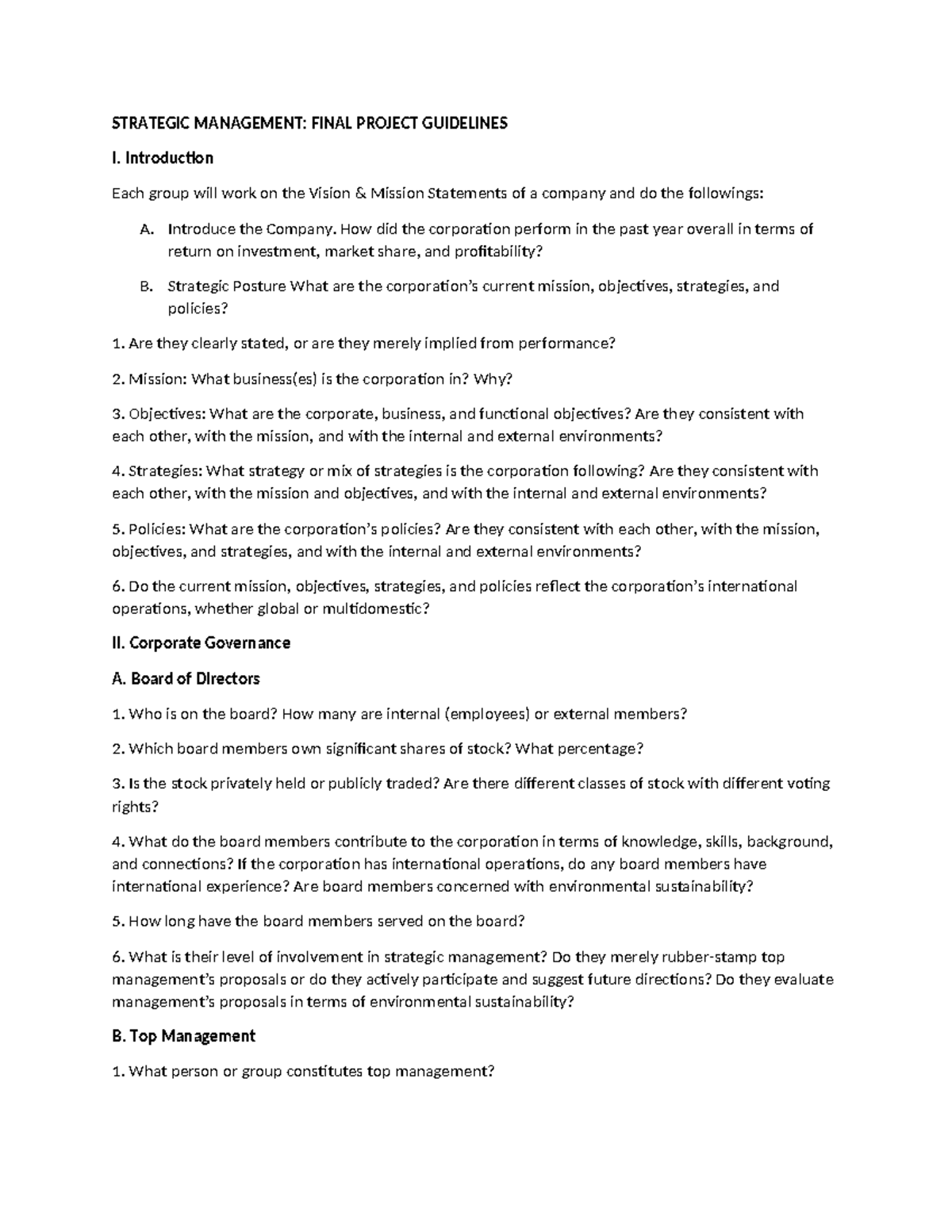 STRATEGIC MANAGEMENT (SM 401): FINAL PROJECT INSTRUCTIONS & GUIDELINES - Studocu