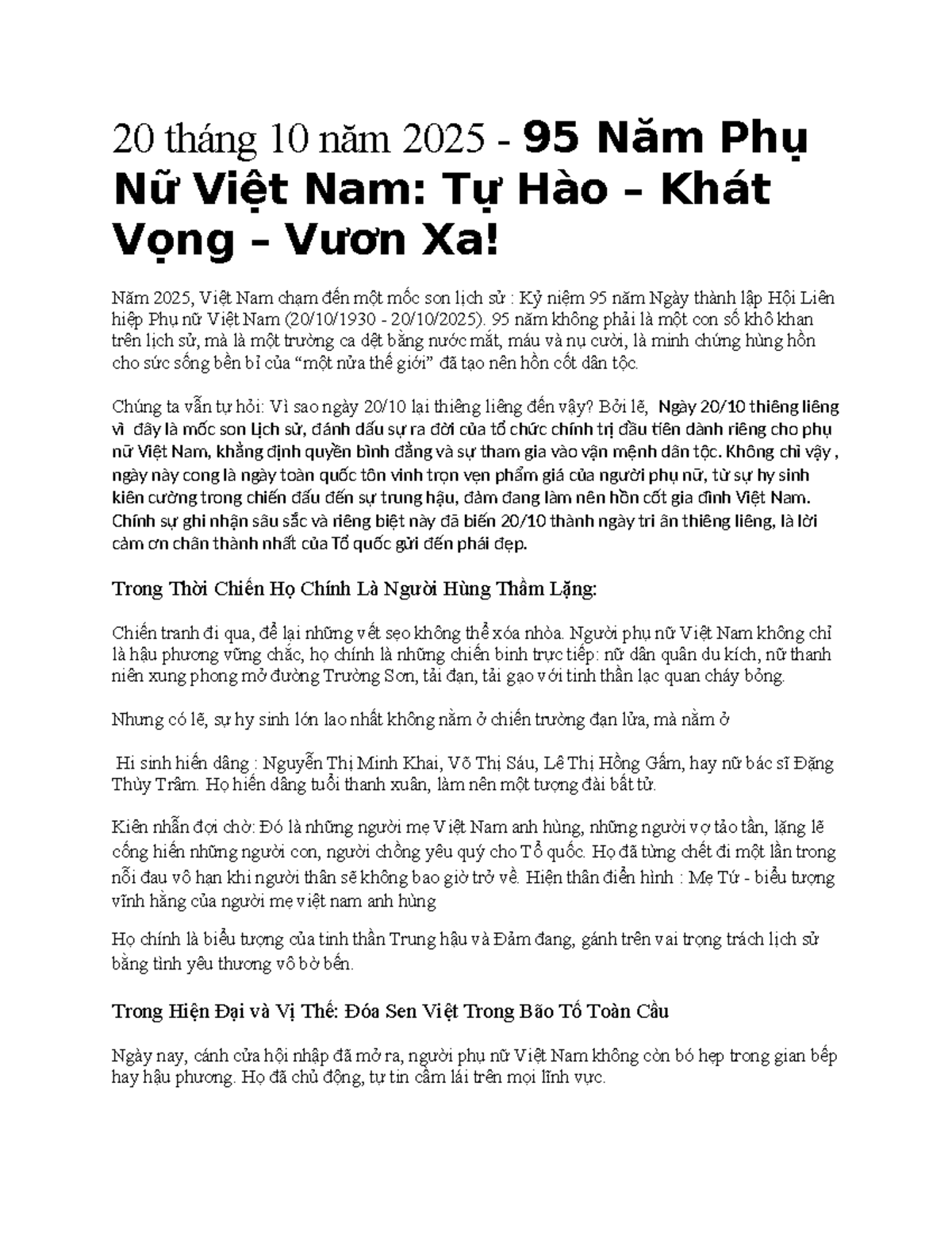 Kỷ Niệm 95 Năm Phụ Nữ Việt Nam: Tự Hào và Khát Vọng (2025) - Studocu