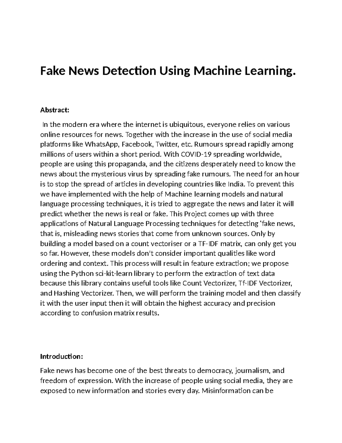 Fake News Detection Using Machine Learning - Abstract: In the modern ...