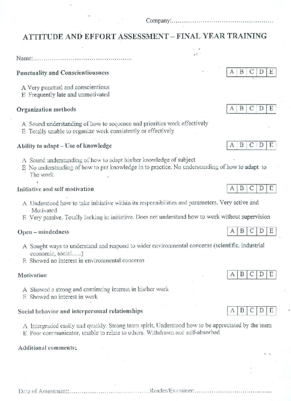 Internship Evaluation Form: Attitude & Effort Assessment - Studocu