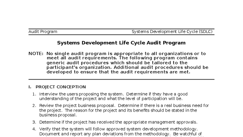 SDLC Audit Program: Comprehensive Guide for Systems Development - Studocu