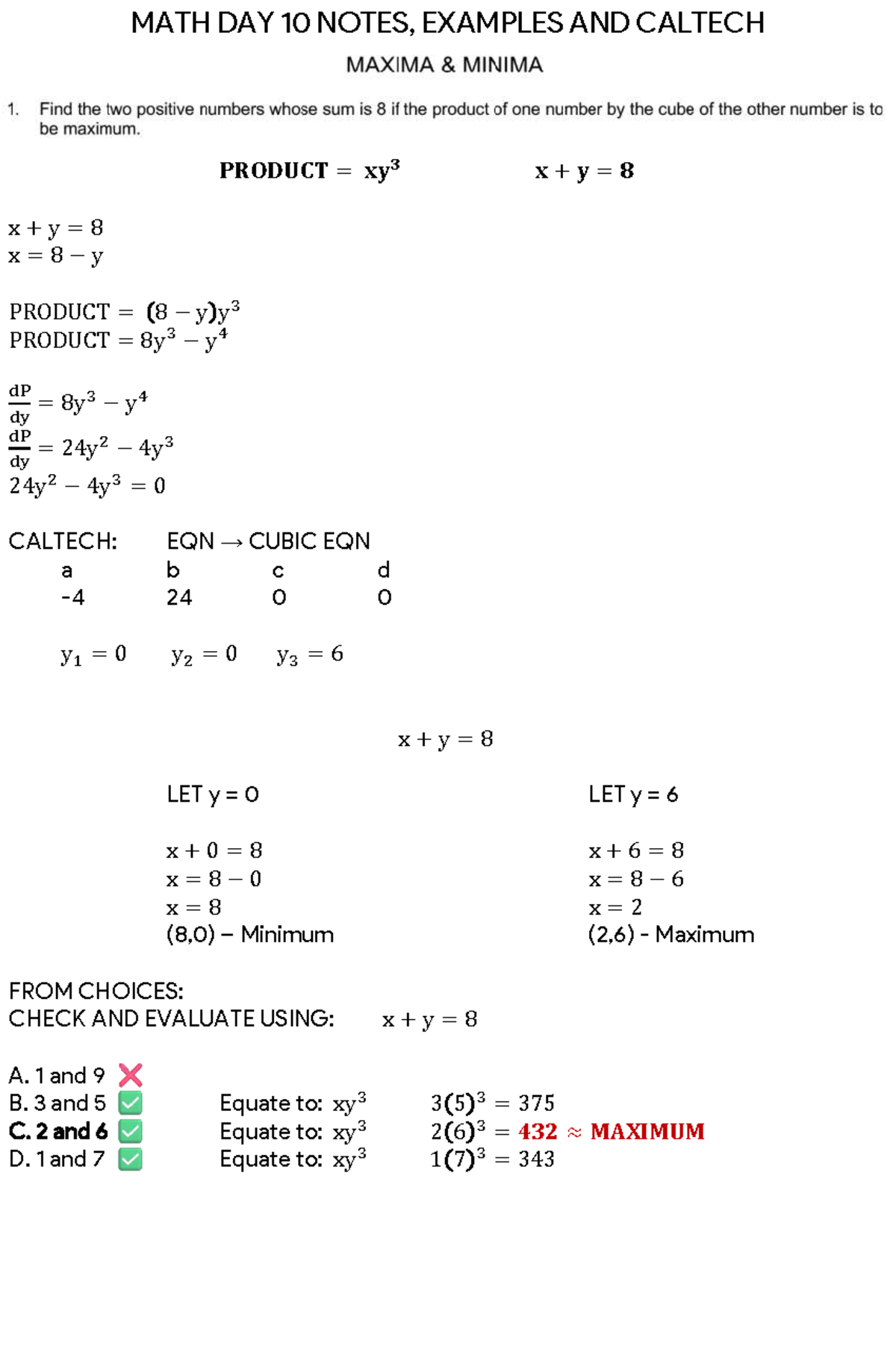 MATH 101 DAY 10 NOTES, EXAMPLES & CALTECH - Studocu