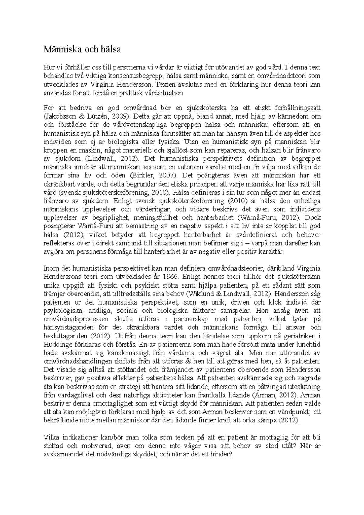 VIPS Modellen: Struktur för Omvårdnadsbedömning inom Sjukvård - Studocu