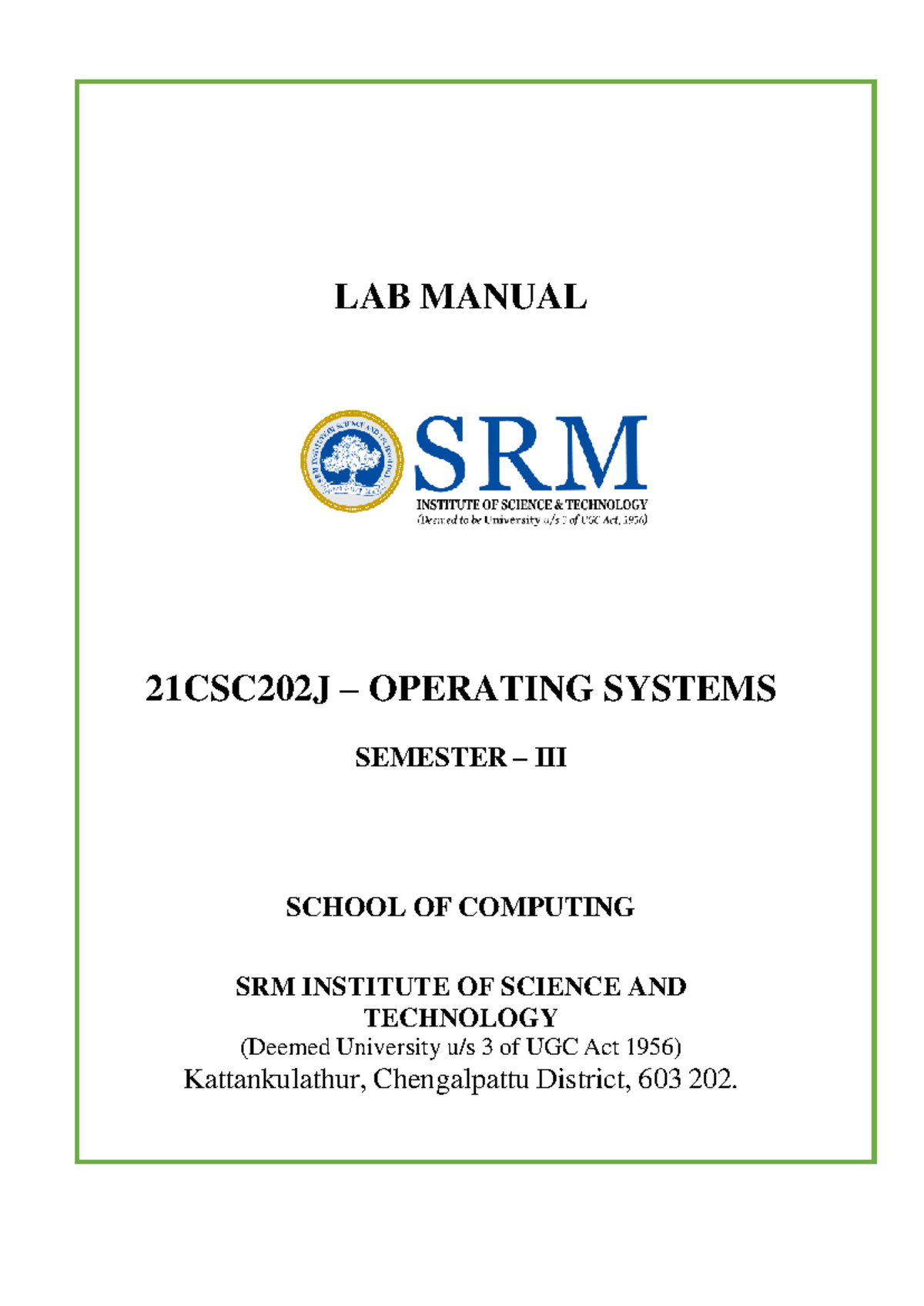 OS Lab Manual 21CSC202J: Operating Systems Exercises and Commands - Studocu