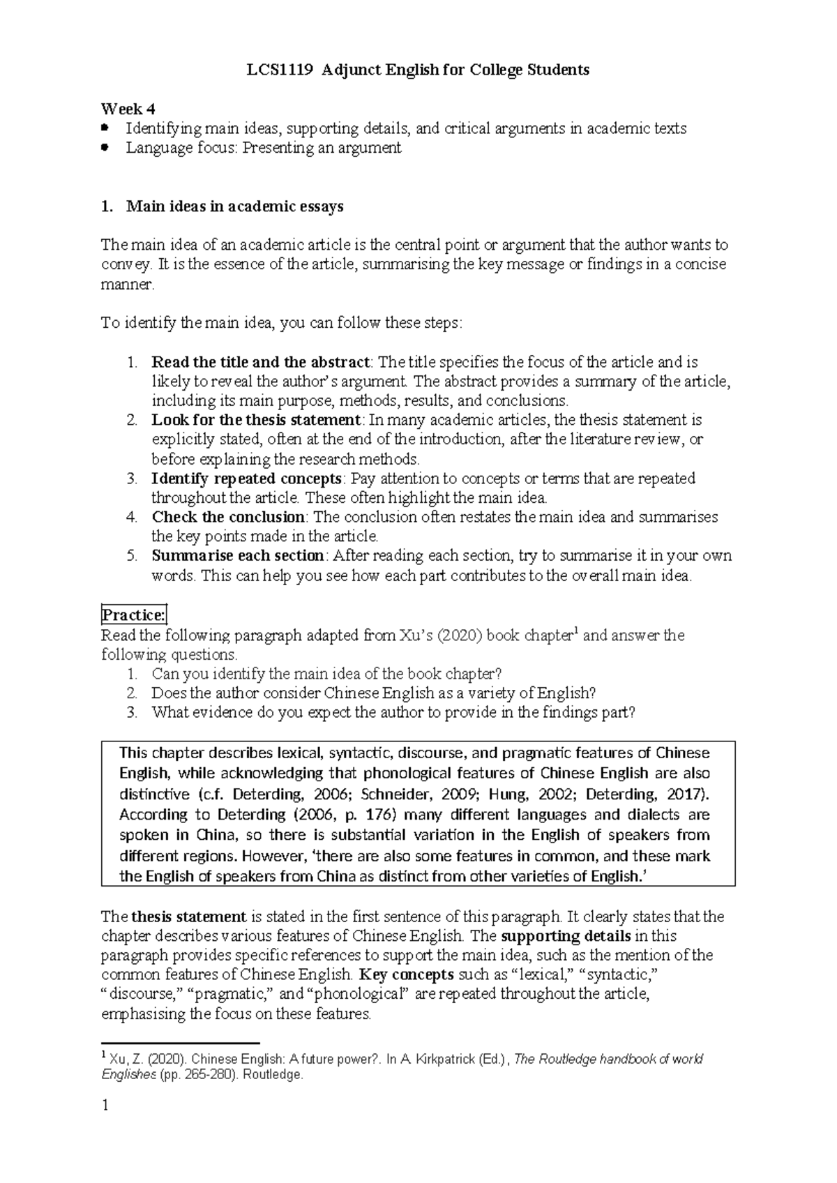 LCS1119 Week 4: Identifying Main Ideas & Supporting Details in Academic ...