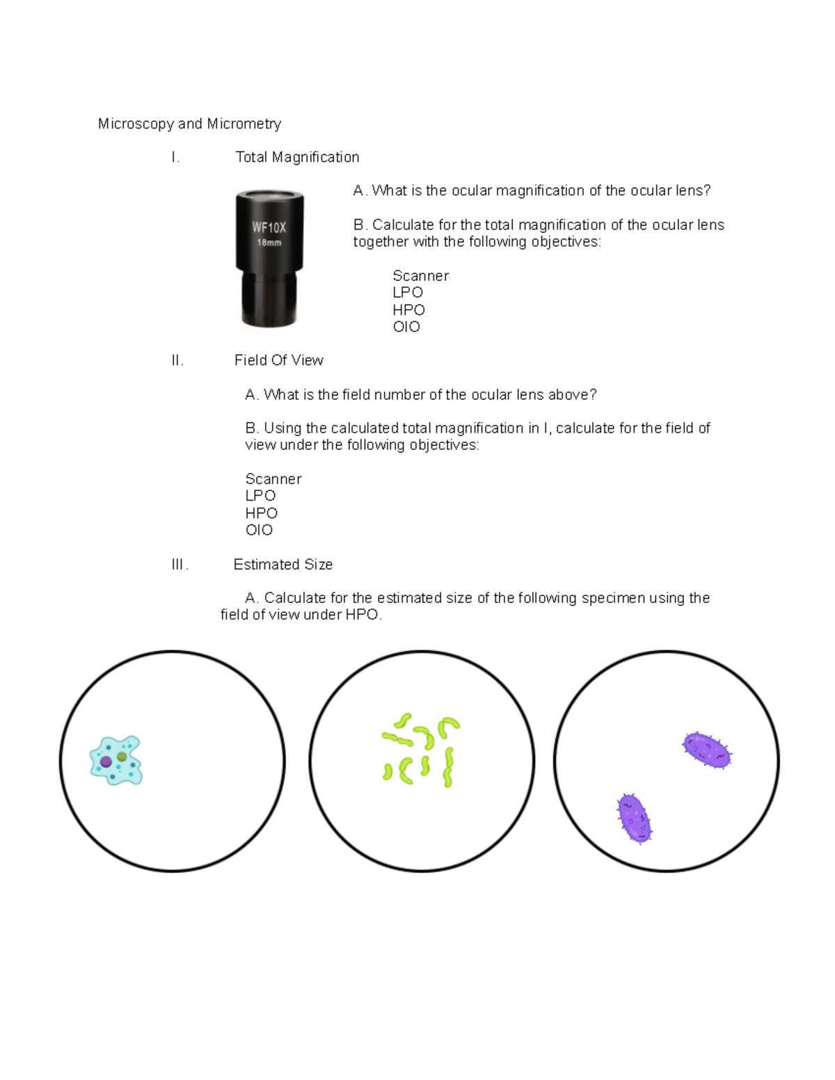 General Biology Microscopy Activity - Microscopy and Micrometry I ...