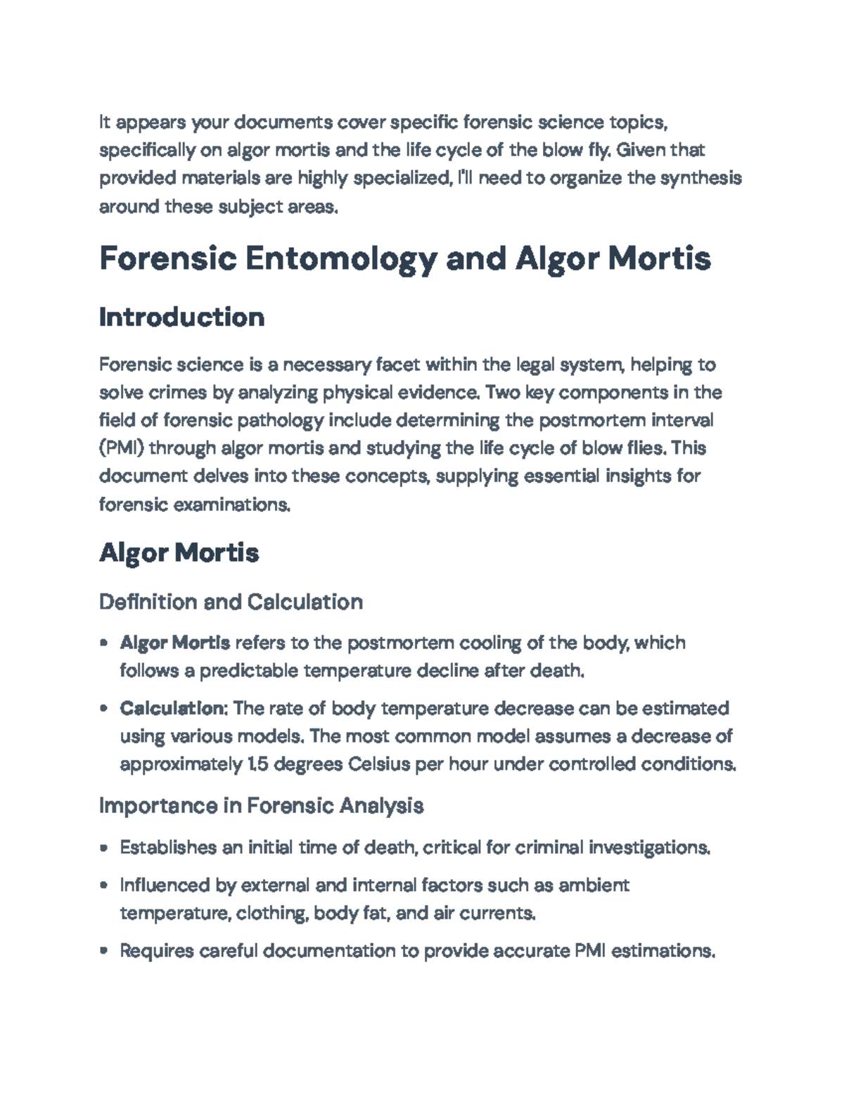 Forensic Analysis of Algor Mortis and Blow Fly Life Cycle - It appears ...