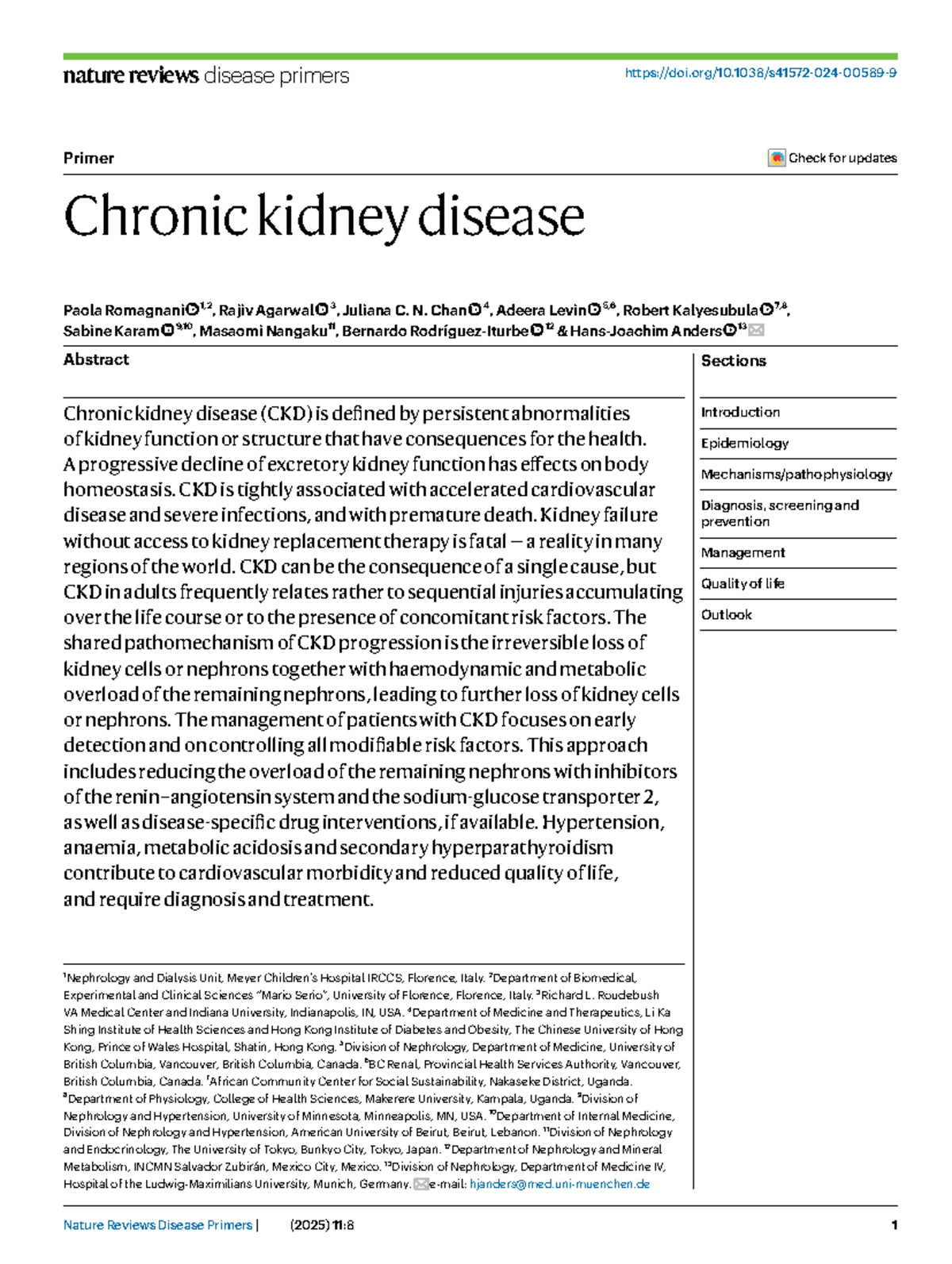 Chronic Kidney Disease Overview - Nature Reviews Disease Primers S41572 ...
