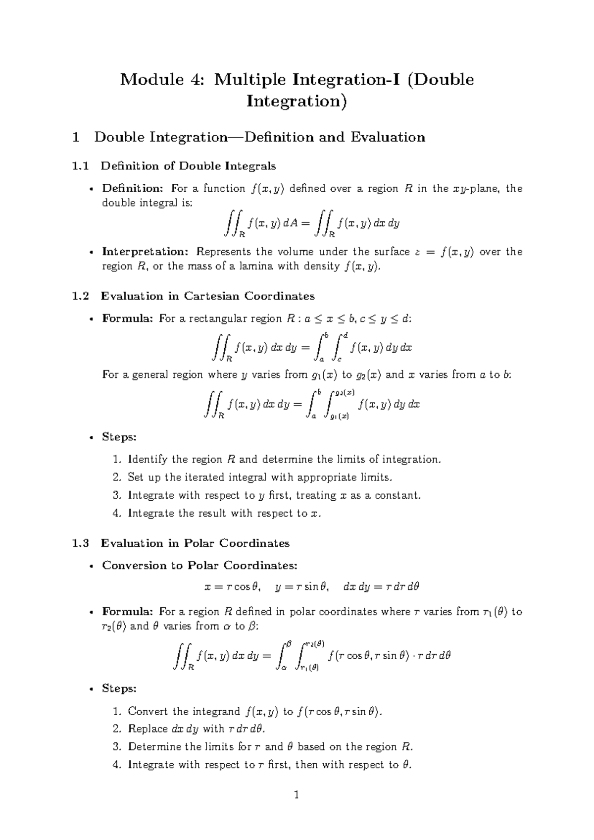 Module 4: Double Integration Techniques and Evaluations - Studocu