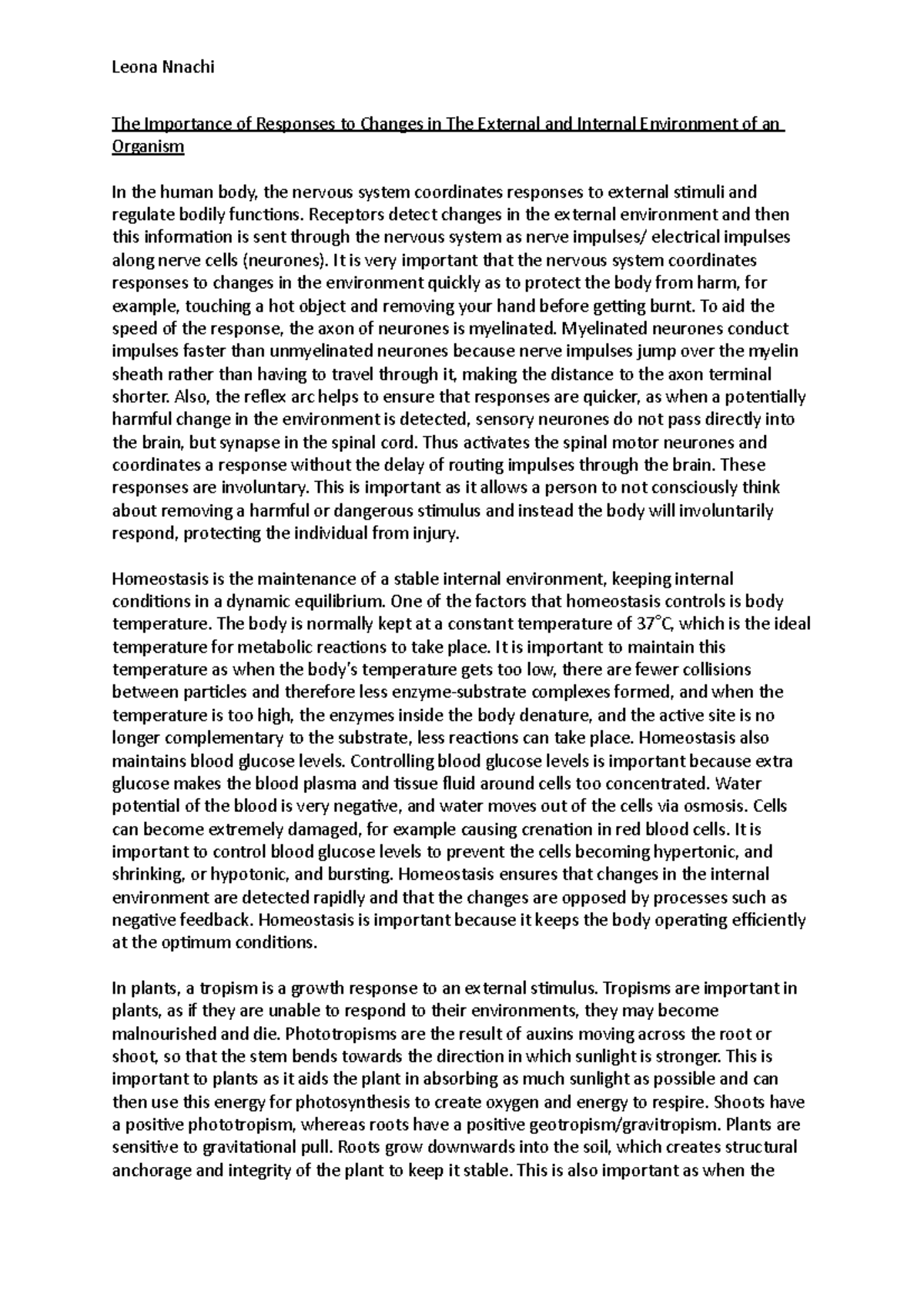 The Importance of Responses to Changes in The External and Internal ...