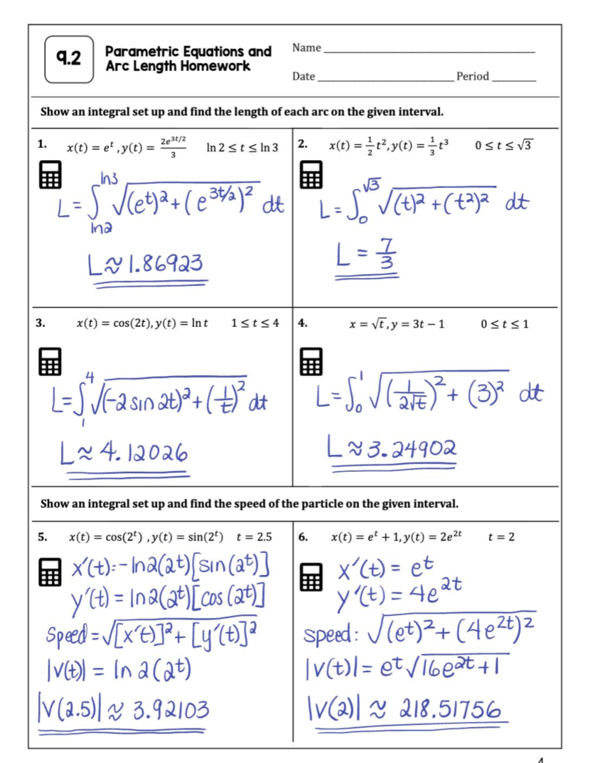 9.2 Parametric Equations and Arc Length Homework - Studocu