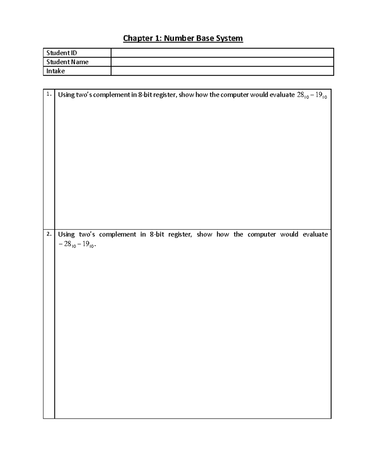 Chapter 1: Number Base System Worksheet 1 - Studocu