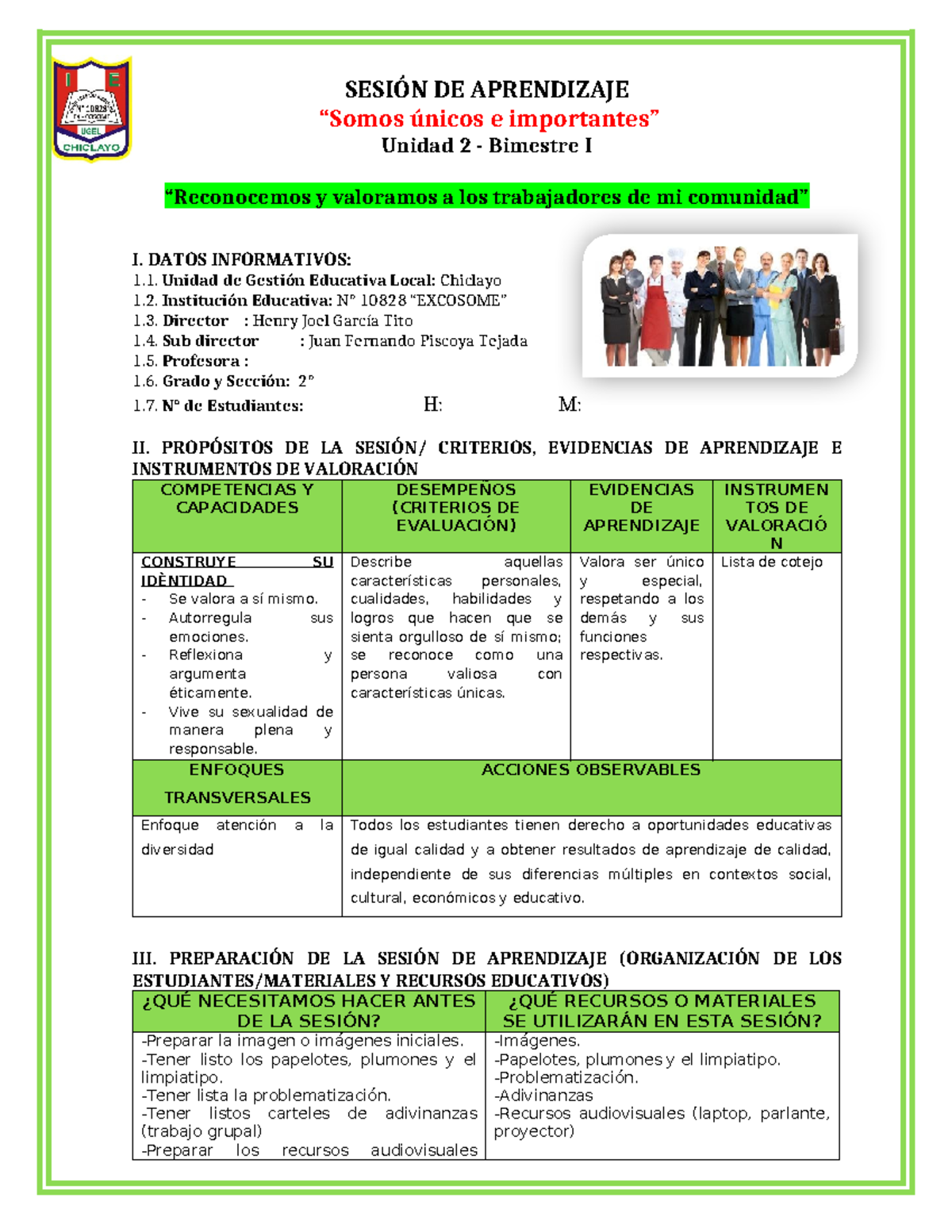 Sesión de Aprendizaje: Valorización de los Trabajadores de la Comunidad ...