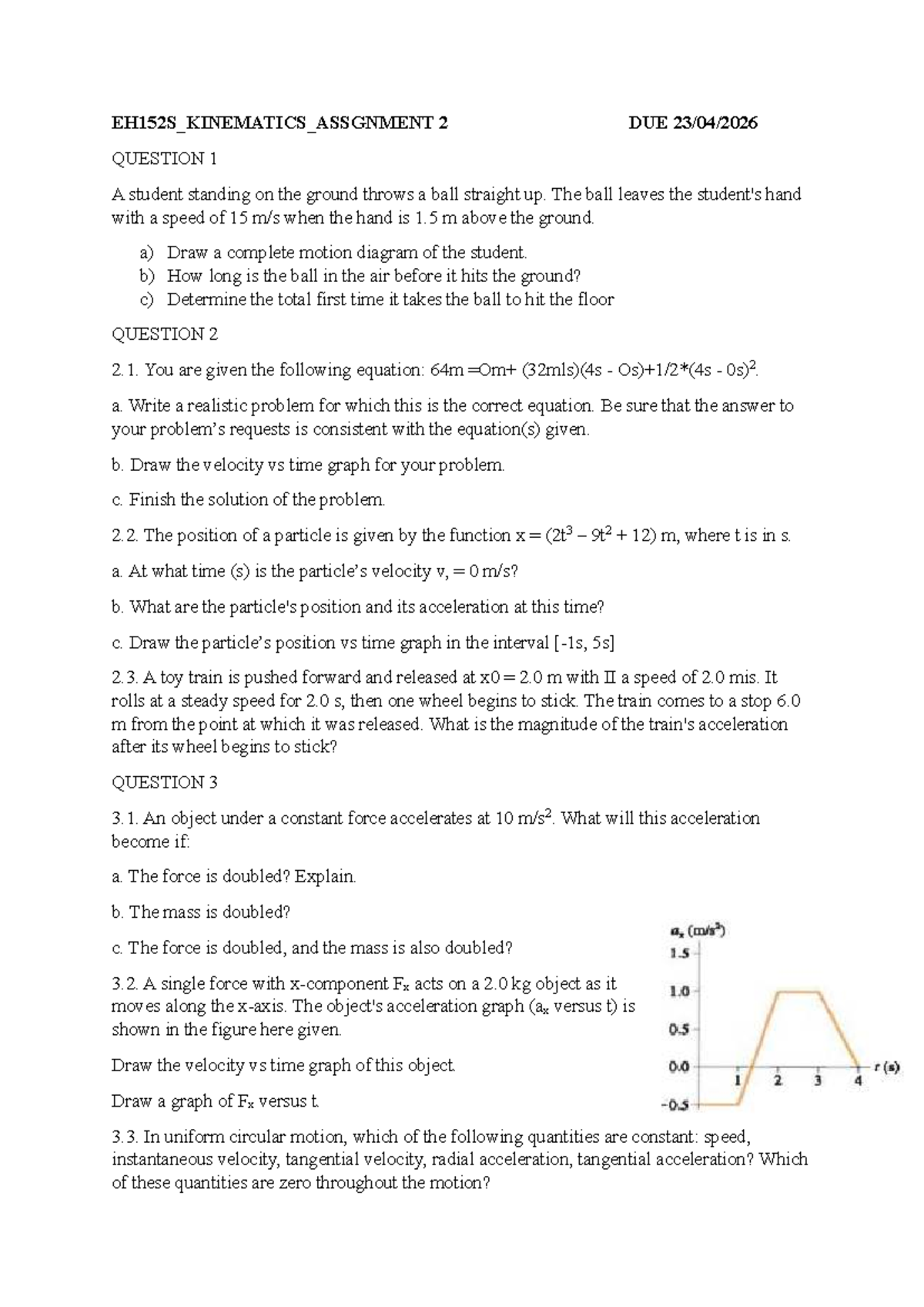 EPH152S Kinematics & Dynamics Assignment 2: Motion Analysis & Problem ...
