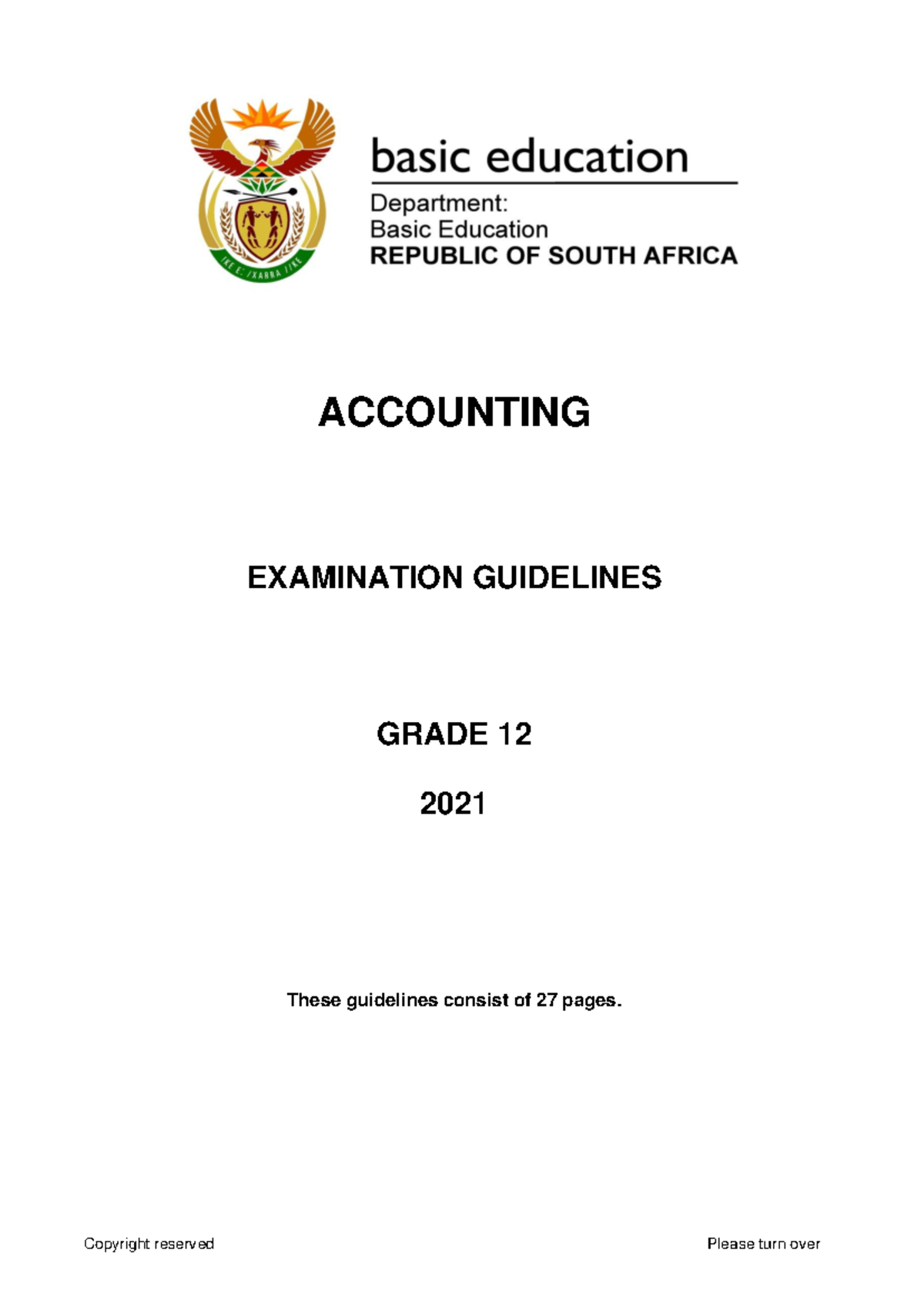 Grade 12 Accounting Exam Guidelines 2021 - Comprehensive Overview - Studocu