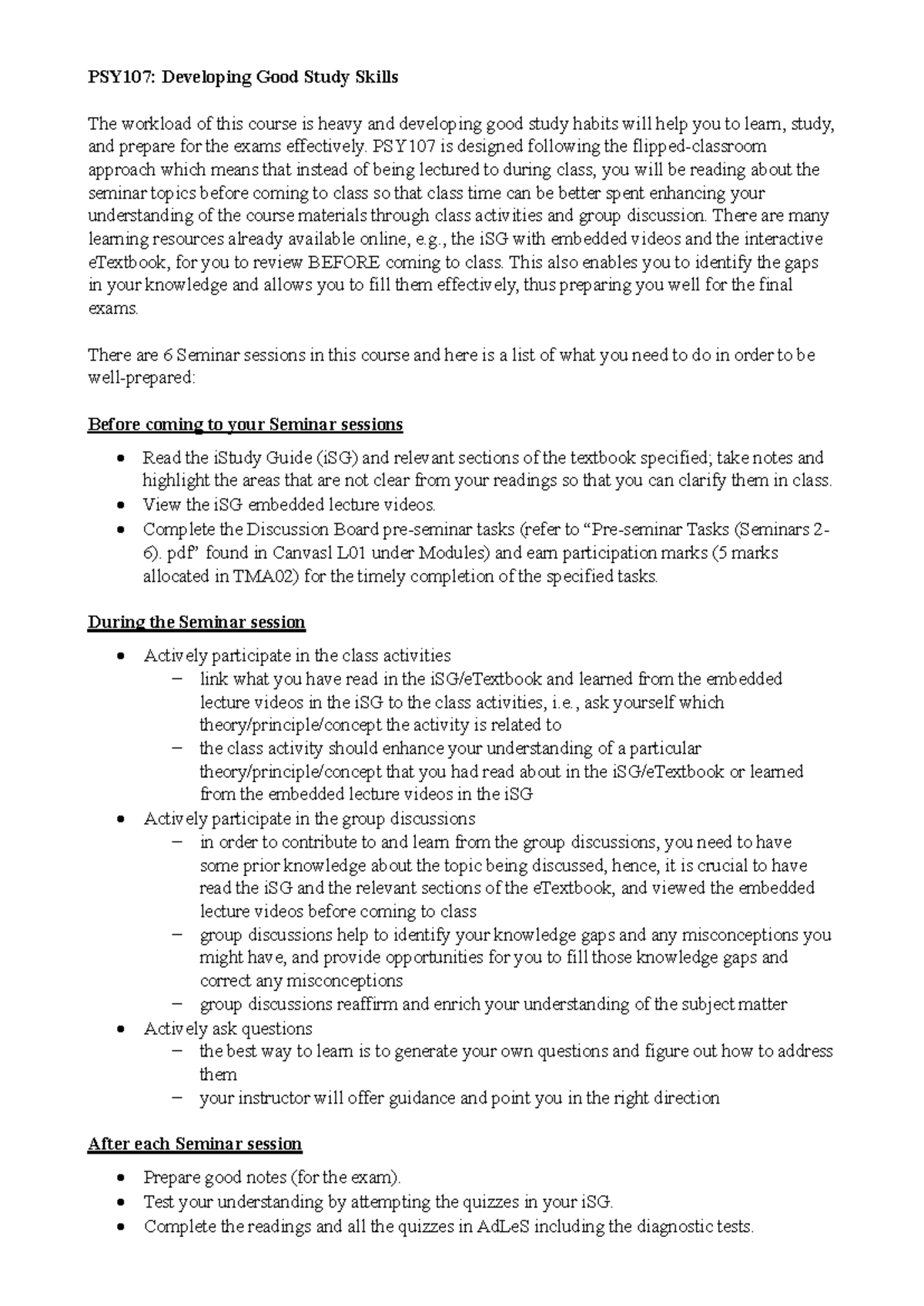 PSY107 Developing Effective Study Skills for Academic Success - Studocu