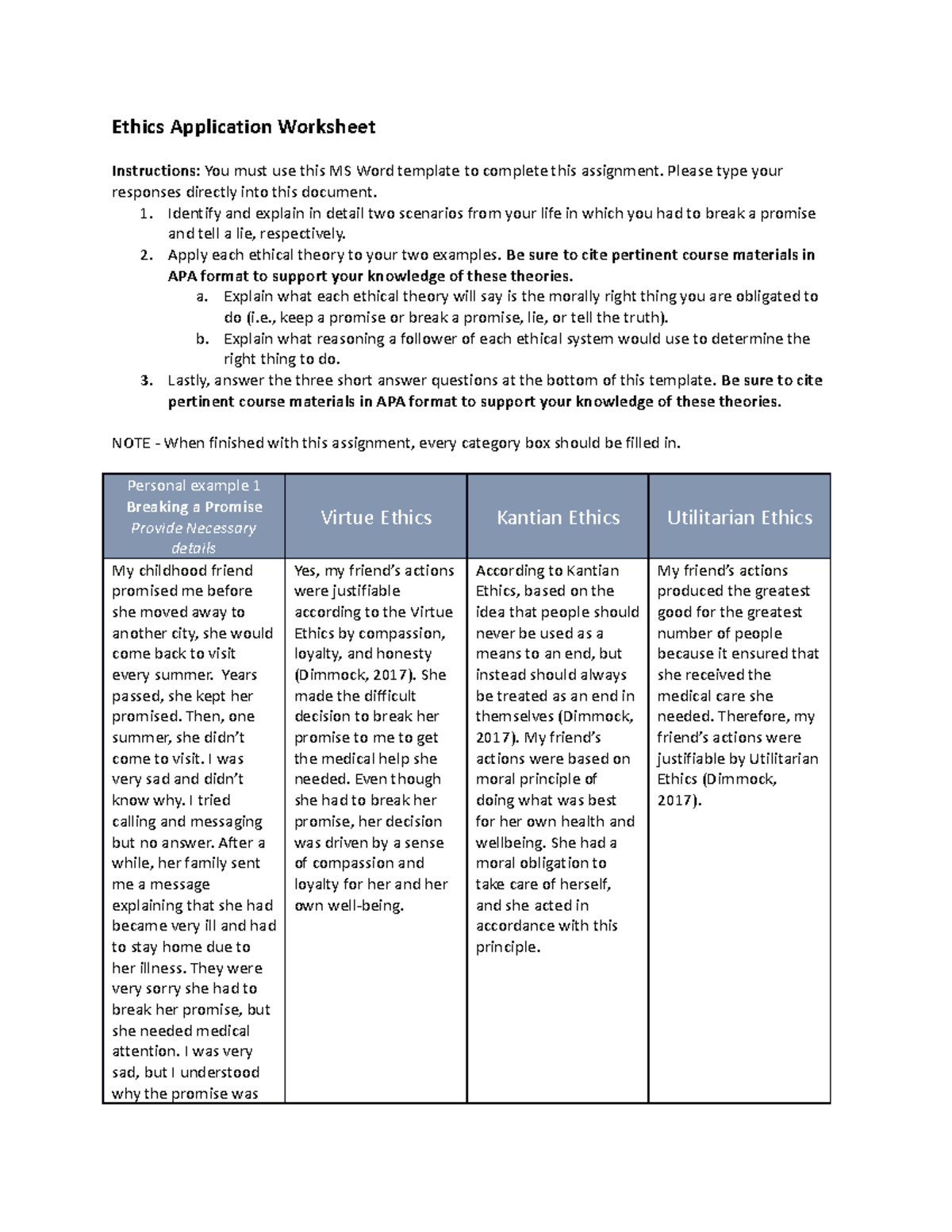 Ethicswk 2hw - Week 2 Homework Assignment on Ethical Theories - Studocu