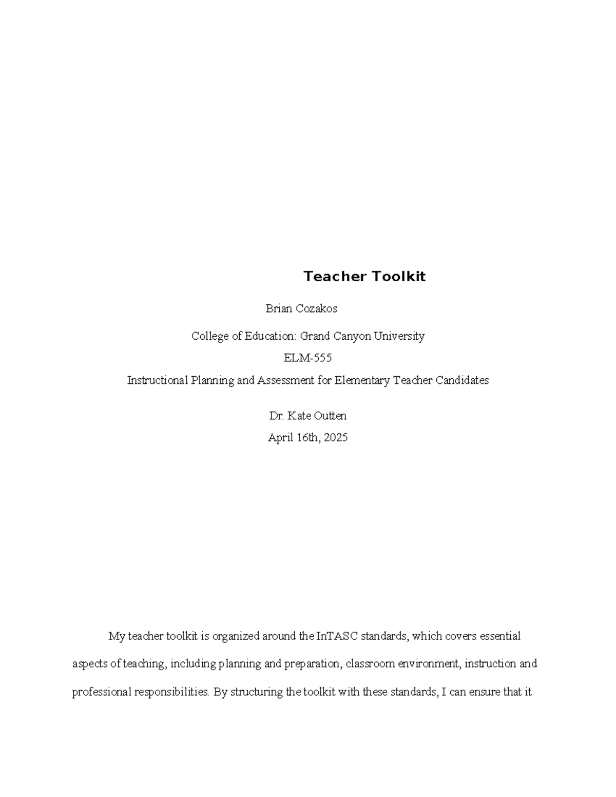 Teacher Toolkit for Instructional Planning & Assessment (EDU 101) - Studocu