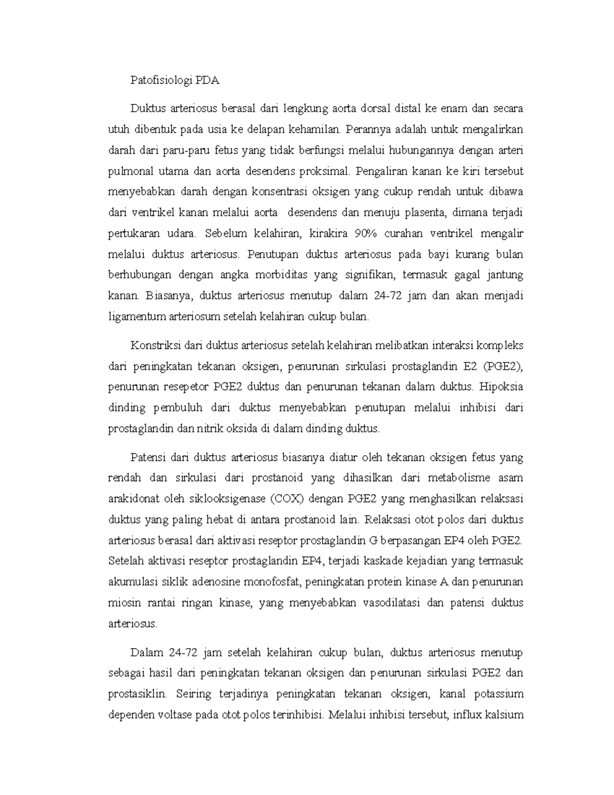 Patofisiologi Duktus Arteriosus dalam Konteks Neonatus Prematur - Studocu