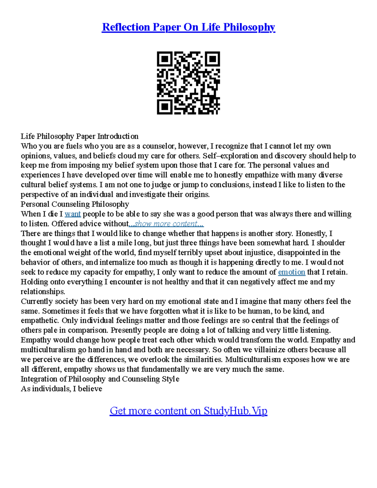 PHIL 101: Life Philosophy Reflection Essay and Personal Insights - Studocu