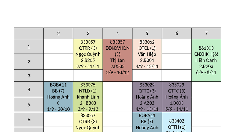 TKB HK1 - Timetable for Courses 833057, 833062, 833075, 861303 - Studocu