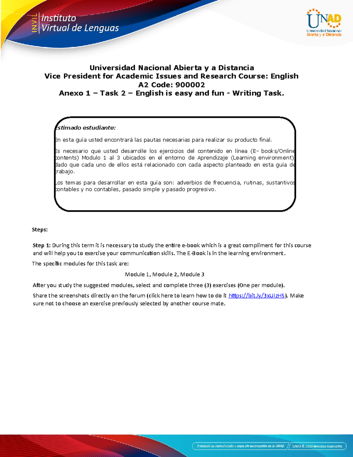 Anexo 1 – Task 2 - English is easy and fun Writing Task - Universidad Nacional Abierta y a ...