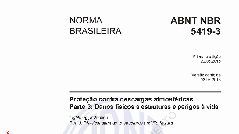 ABNT NBR 5419-3: Proteção contra Descargas Atmosféricas - Danos Físicos ...