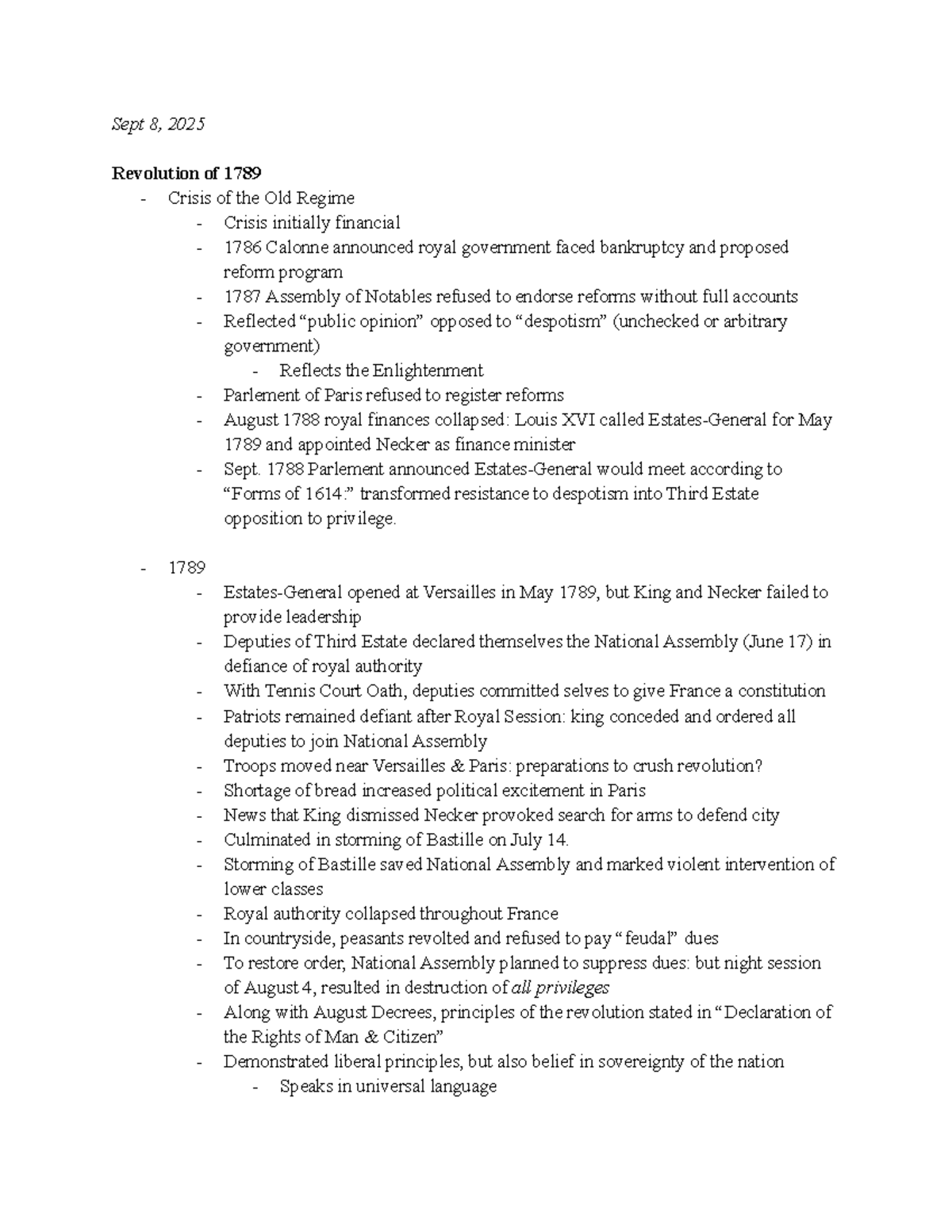 HIST*2510 Final Exam Notes: The French Revolution & Napoleonic Era ...