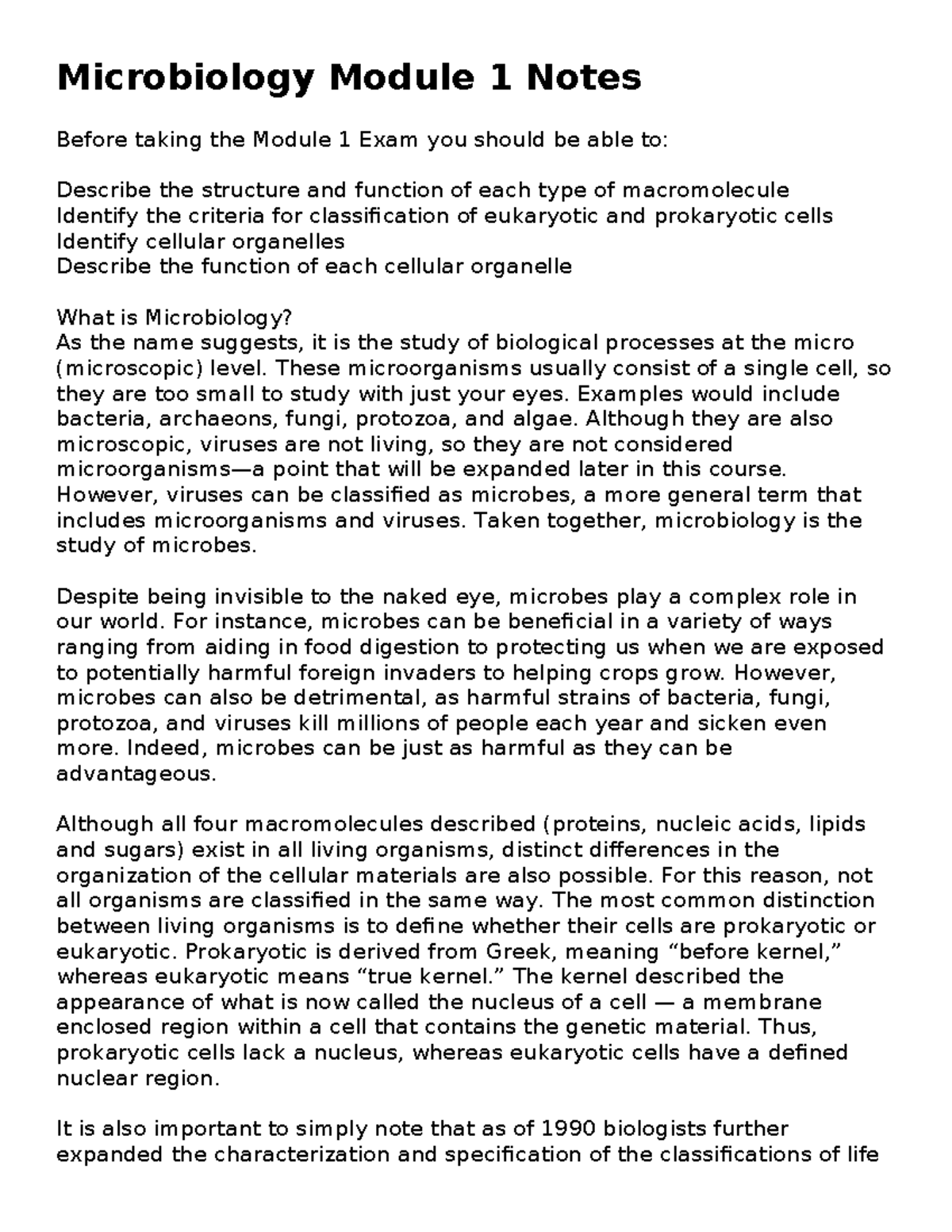 Microbiology 101: Module 1 Exam Study Notes - Studocu