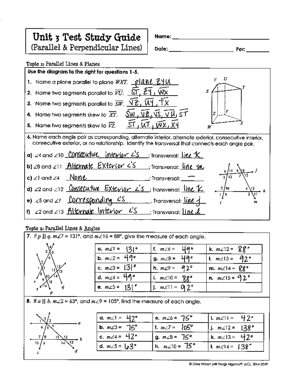 Unit 3 Test Study Guide: Parallel and Perpendicular Lines - Studocu