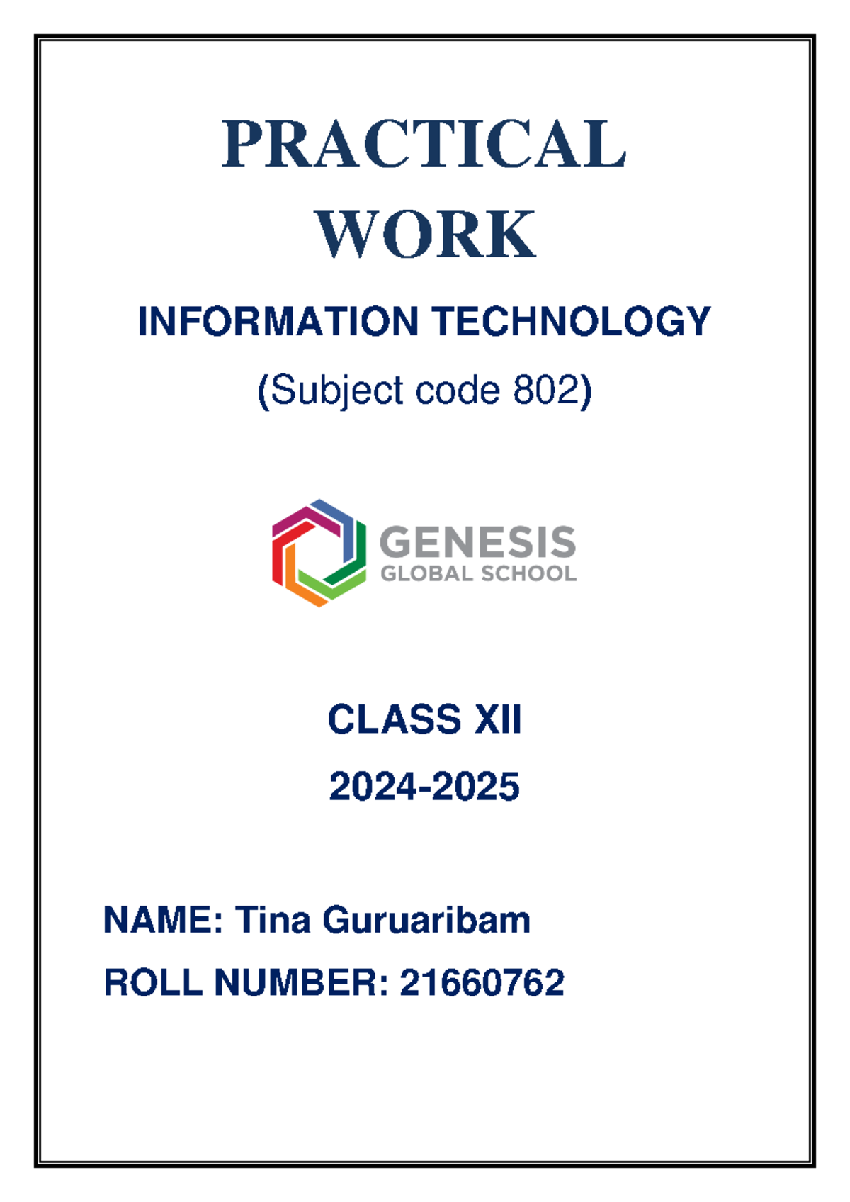 Practical Work Report: Information Technology (802) - Class XII - Studocu