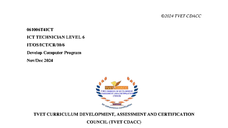 TVET CDACC 061006T4ICT ICT Technician Level 6 Practical Assessment 2024 ...