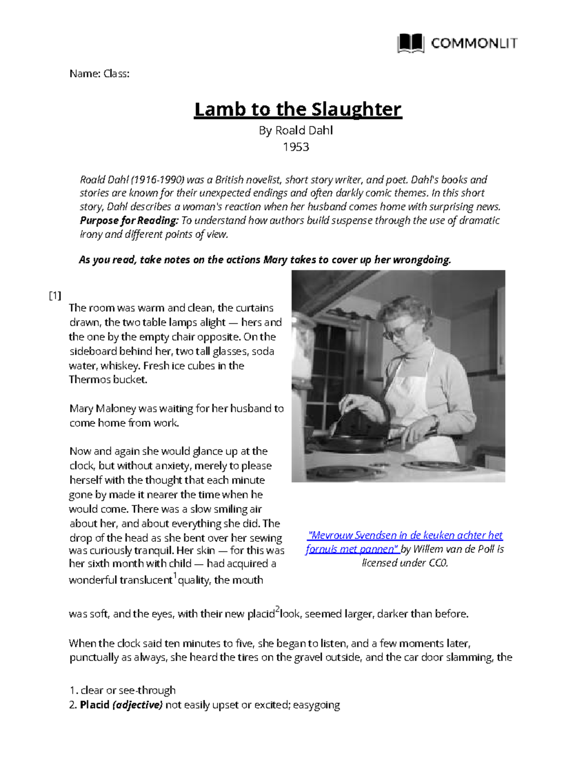Lamb to the Slaughter (ENG 101) - Analysis and Discussion Notes - Studocu