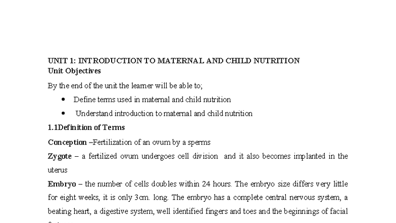 Mcn - Copy-1 - It is good - UNIT 1: INTRODUCTION TO MATERNAL AND CHILD ...