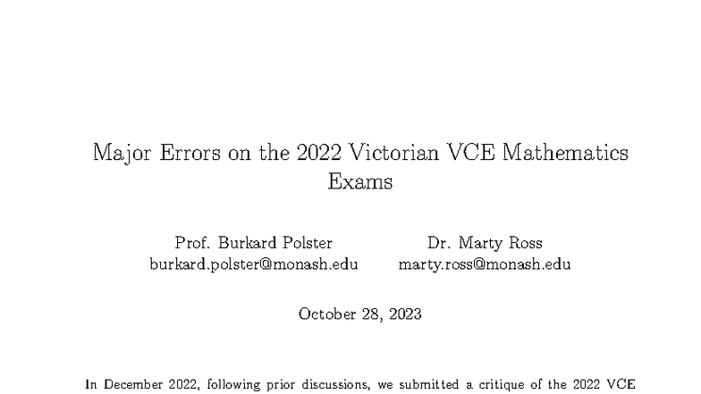 Major Errors in 2022 VCE Mathematics Exams: A Critical Review - Studocu