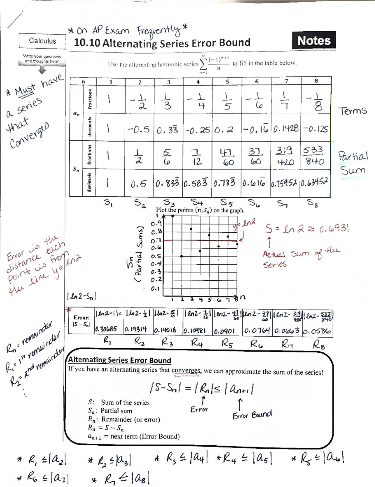 10.10 Alternating Series Error Bound Notes - Studocu