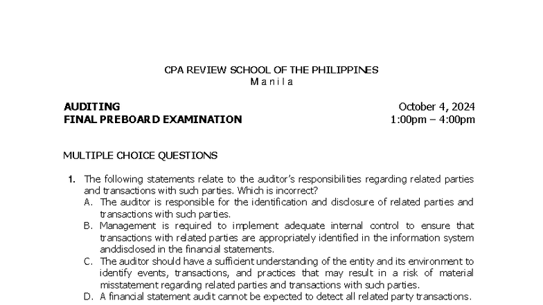 CPA REVIEW SCHOOL OF THE PHILIPPINES (CPAR) MANILA AUDITING FINAL ...