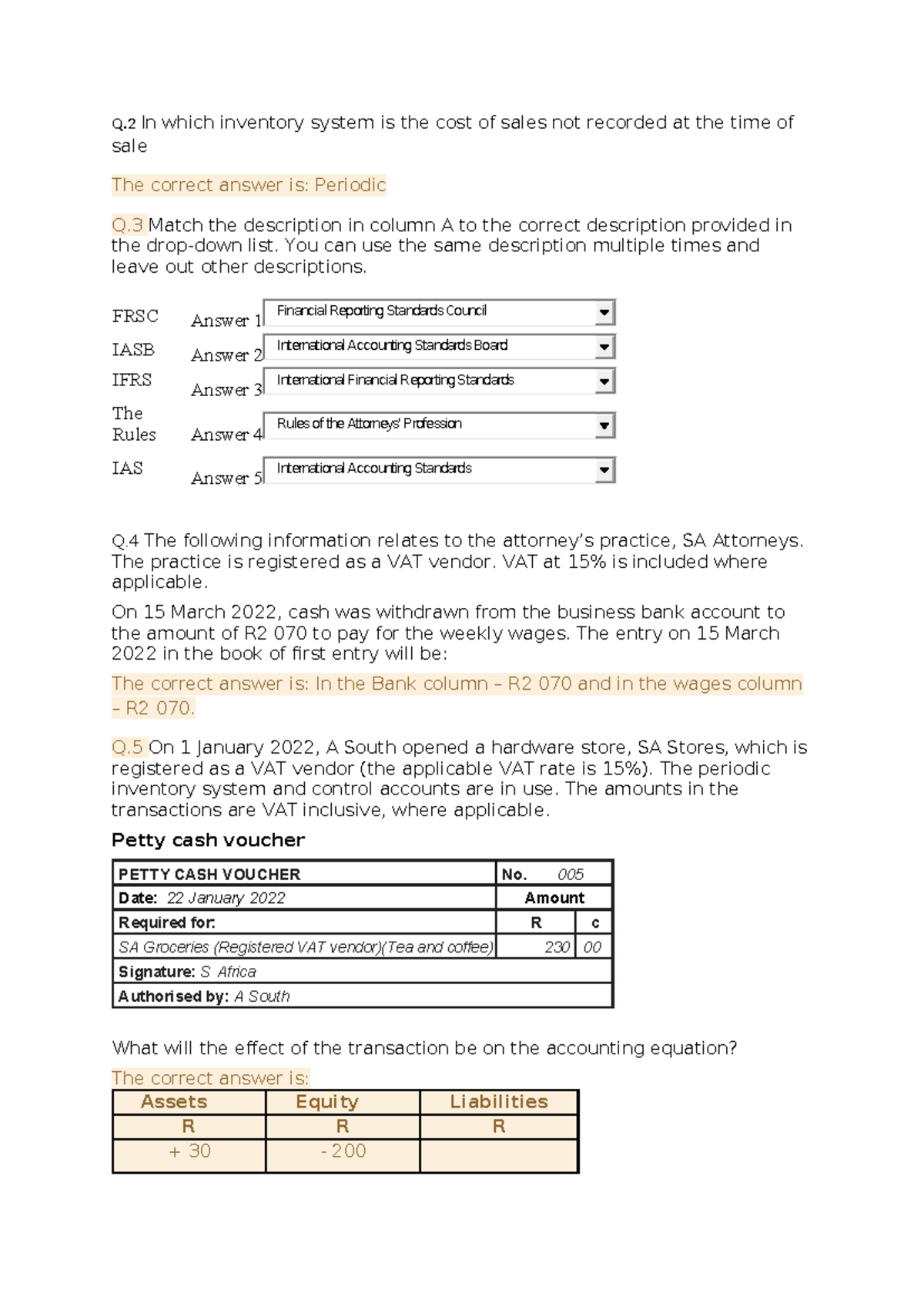 FAC1503 TEST 4 - Questions and Answers on Accounting Principles - Studocu