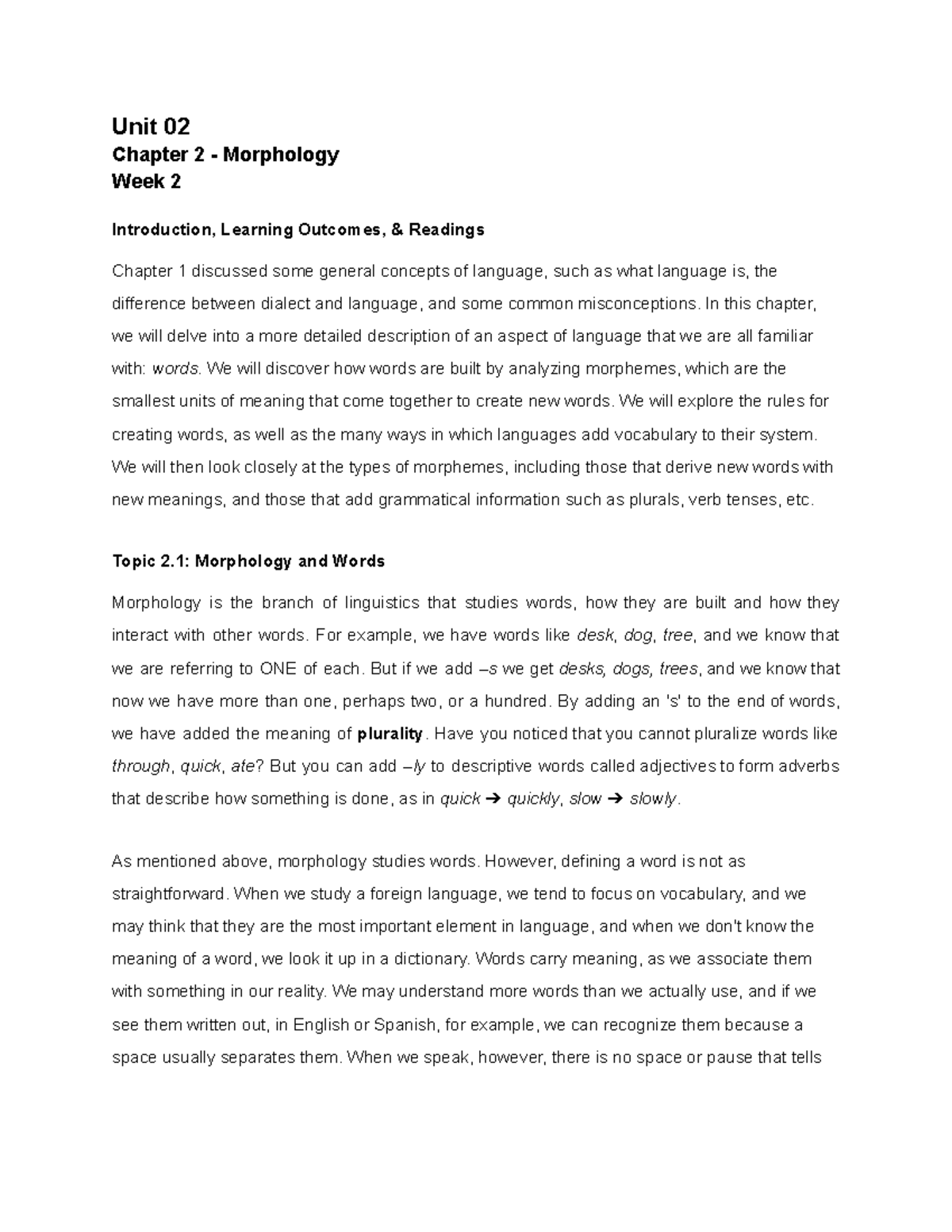 LING 1000 Unit 02 - Chapter 2: Morphology and Word Formation - Studocu