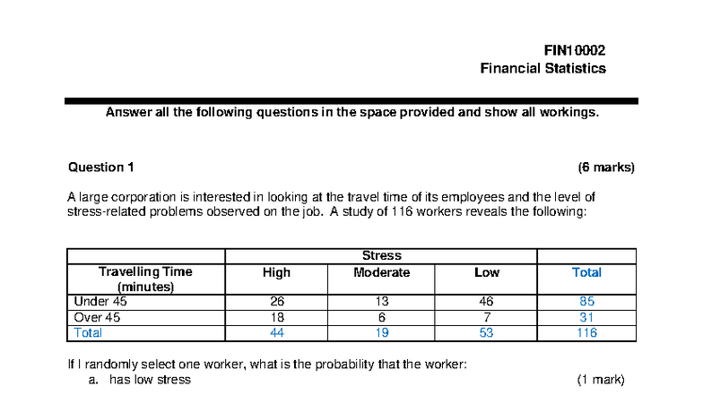 FIN10002 I INTI 2023 Financial Statistics Final Exam Solutions - Studocu