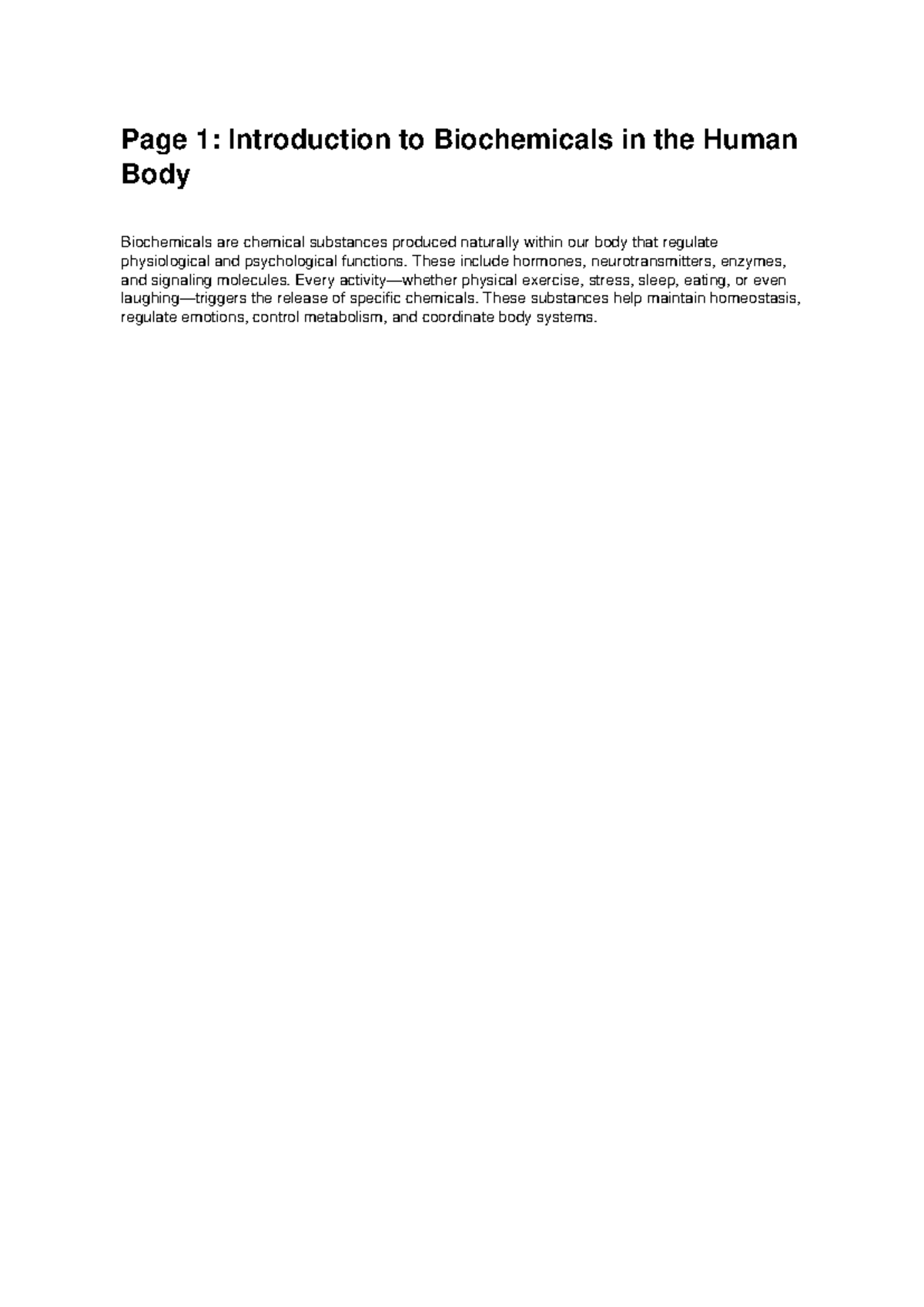 Biochemicals in the Human Body: Functions & Effects (BIO 101) - Studocu