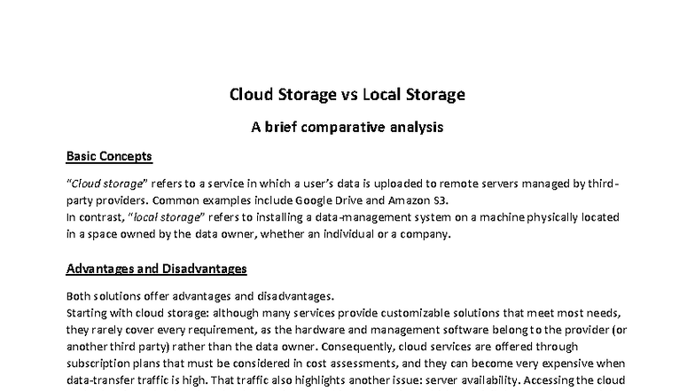 Cloud storage vs local storage - Cloud Storage vs Local Storage A brief ...