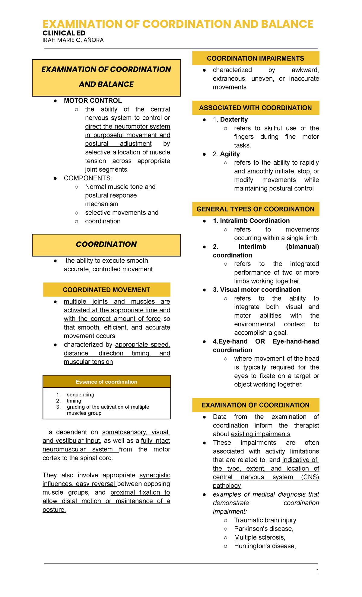 Clined 1- Examination OF Coordination AND Balance - CLINICAL ED IRAH ...