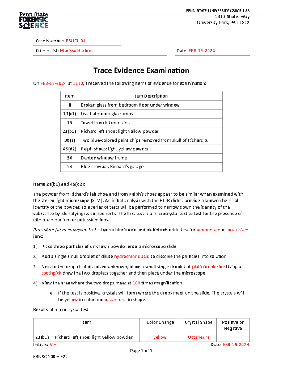 Trace Evidence Analysis - Exam 1 Case Notes (Course Code: PSUCL) - Studocu